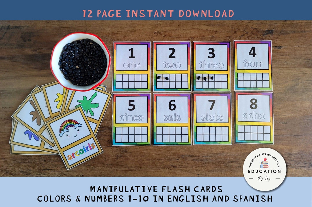Pre-k Spanish & English Flash Cards, Numbers 1-10 and Colors - Etsy