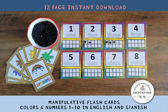 Pre-k Spanish & English Flash Cards Numbers 1-10 and Colors - Etsy