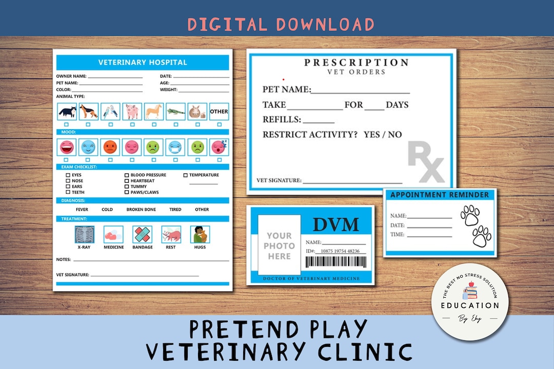 Pretend Play, Animal Clinic, Vet Hospital, Printable Kids Play Set With ...