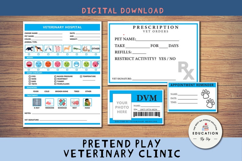 Pretend Play, Animal Clinic, Vet Hospital, Printable Kids Play Set With ...