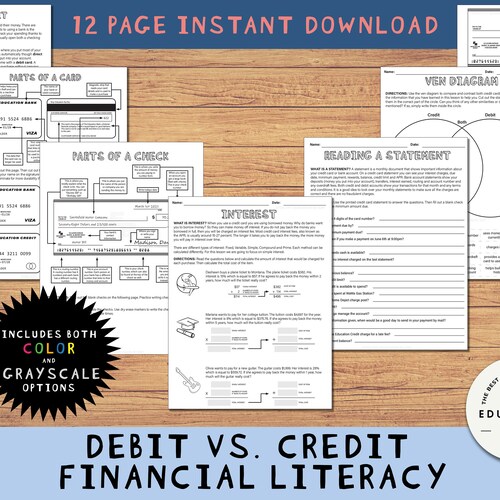 Kids Financial Literacy Lesson Debit Vs. Credit Pretend Play - Etsy