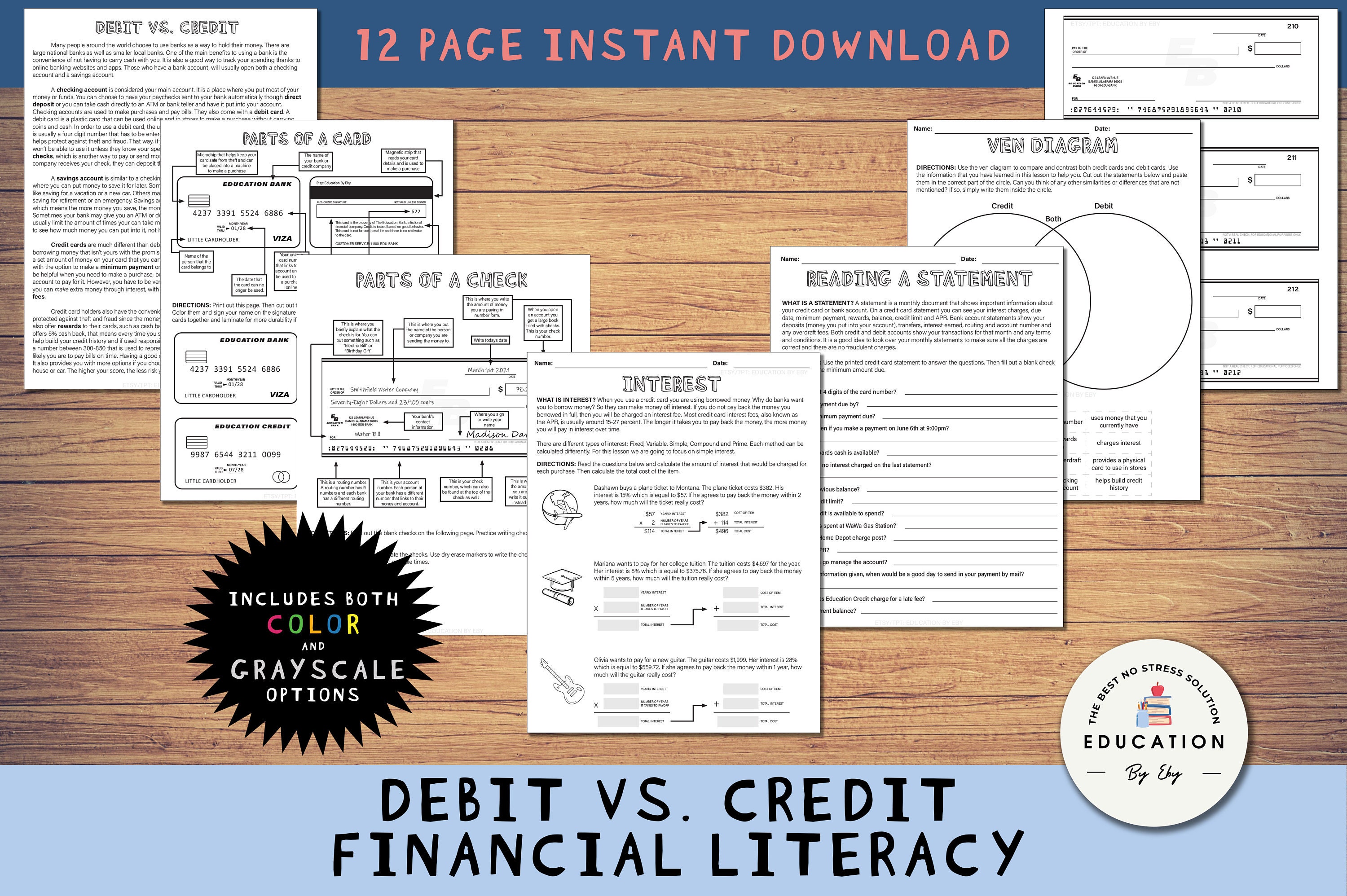 Kids Financial Literacy Lesson, Debit Vs. Credit, Pretend Play Checks ...