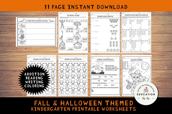 Kindergarten Worksheets Fall Themed Halloween Kindergarten | Etsy