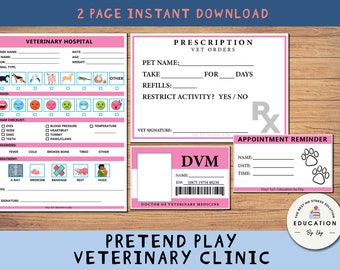 Pretend Play, Animal Clinic, Vet Hospital, Printable Kids Play Set With ...