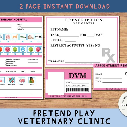 Pretend Play Animal Clinic Vet Hospital Printable Kids Play - Etsy