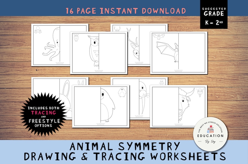 Animal Drawing Symmetry Worksheets, Tracing Art, Kindergarten, 1st ...