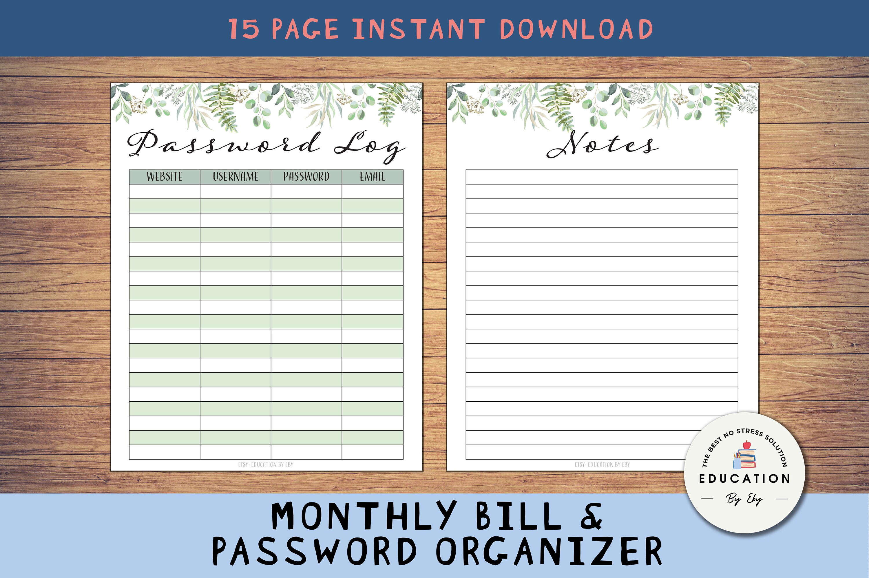 Printable Monthly Bill Tracker and Password Login Organizer - Etsy
