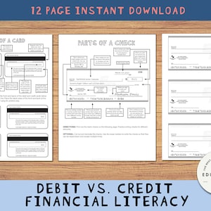 Kids Financial Literacy Lesson, Debit Vs. Credit, Pretend Play Checks ...
