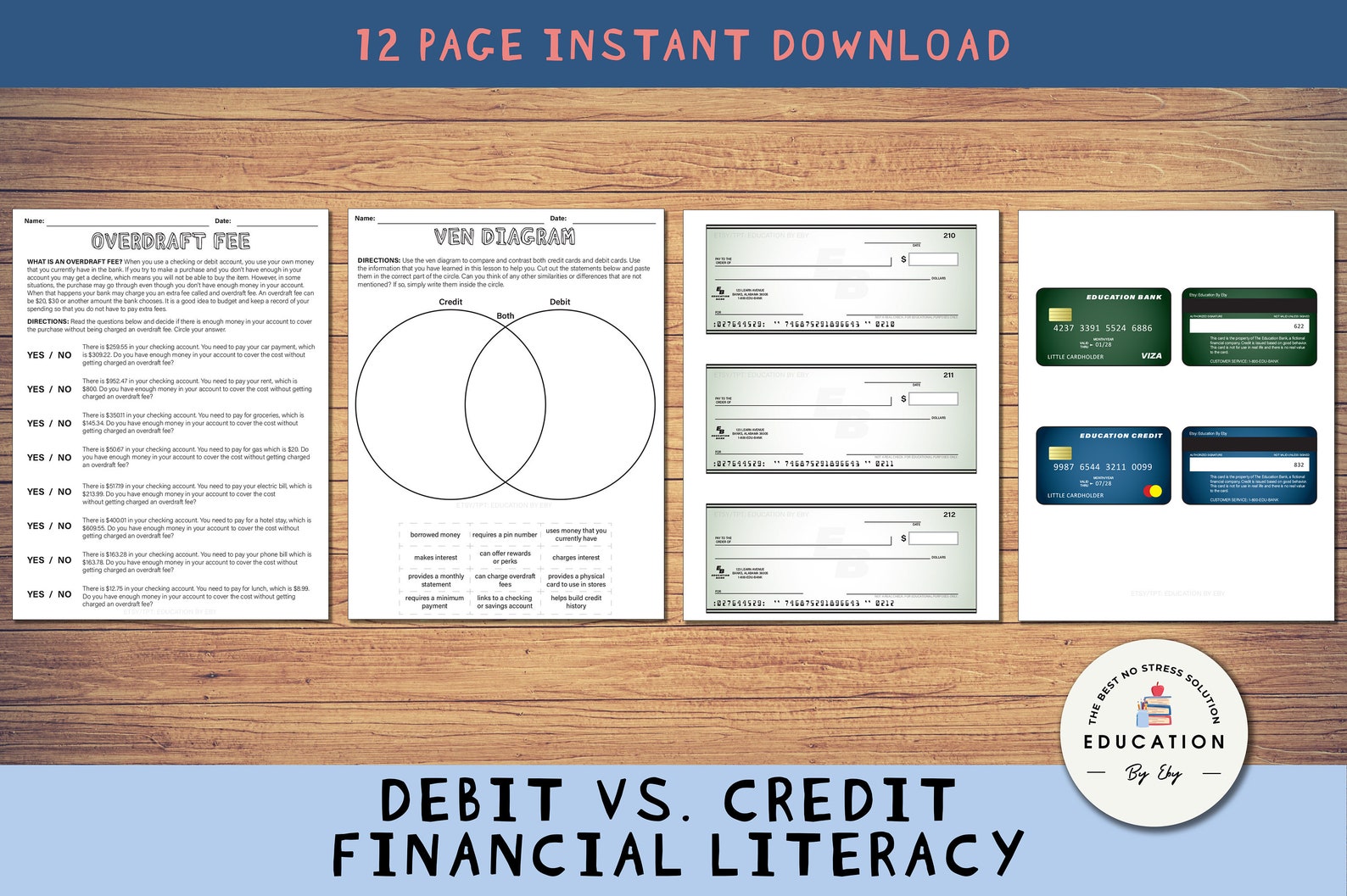 Kids Financial Literacy Lesson, Debit Vs. Credit, Pretend Play Checks ...