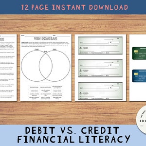 Kids Financial Literacy Lesson, Debit Vs. Credit, Pretend Play Checks ...