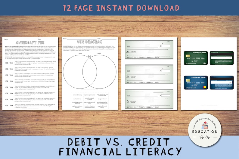 Kids Financial Literacy Lesson, Debit Vs. Credit, Pretend Play Checks ...