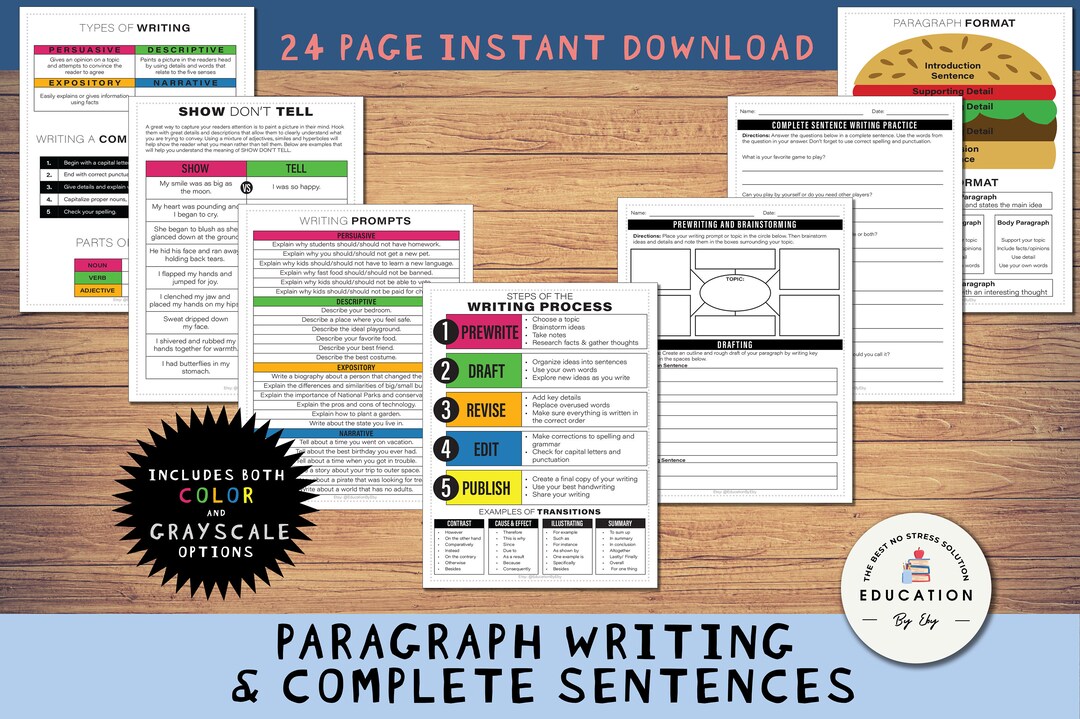 Complete Sentences, Paragraph Writing, Essay Writing Practice Instant ...