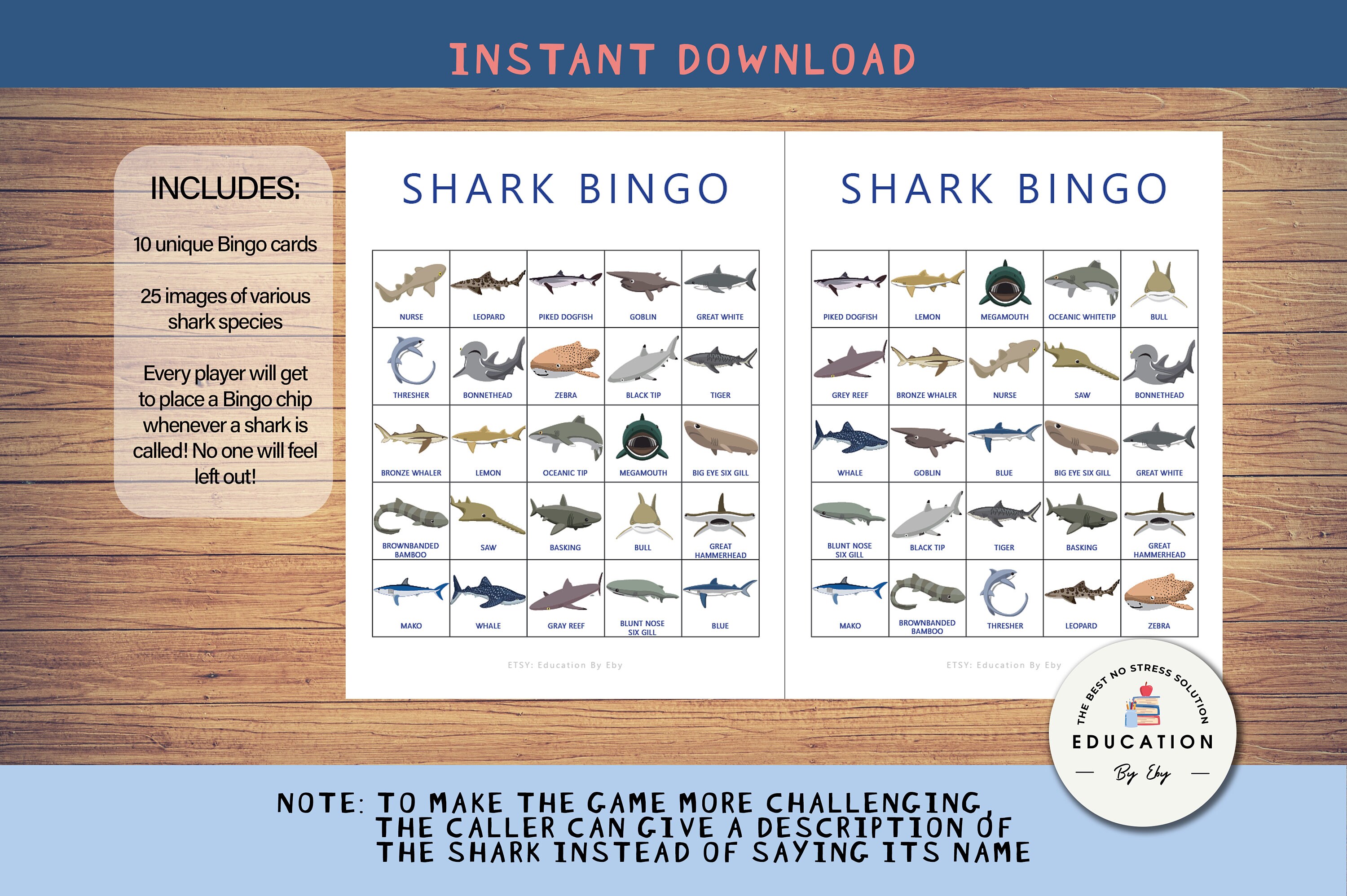Shark Species Bingo (10 Players) - Etsy