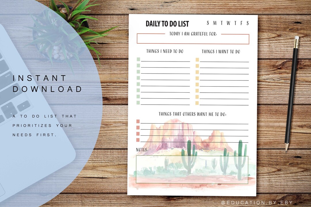 To Do List, Daily Task List, Priority Daily Planner, Mindfulness, Self ...