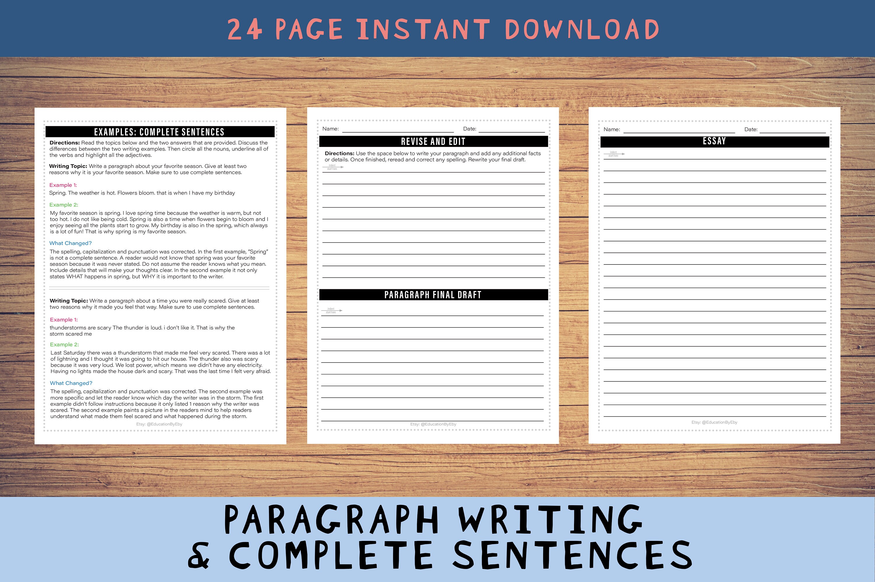 Complete Sentences, Paragraph Writing, Essay Writing Practice Instant ...