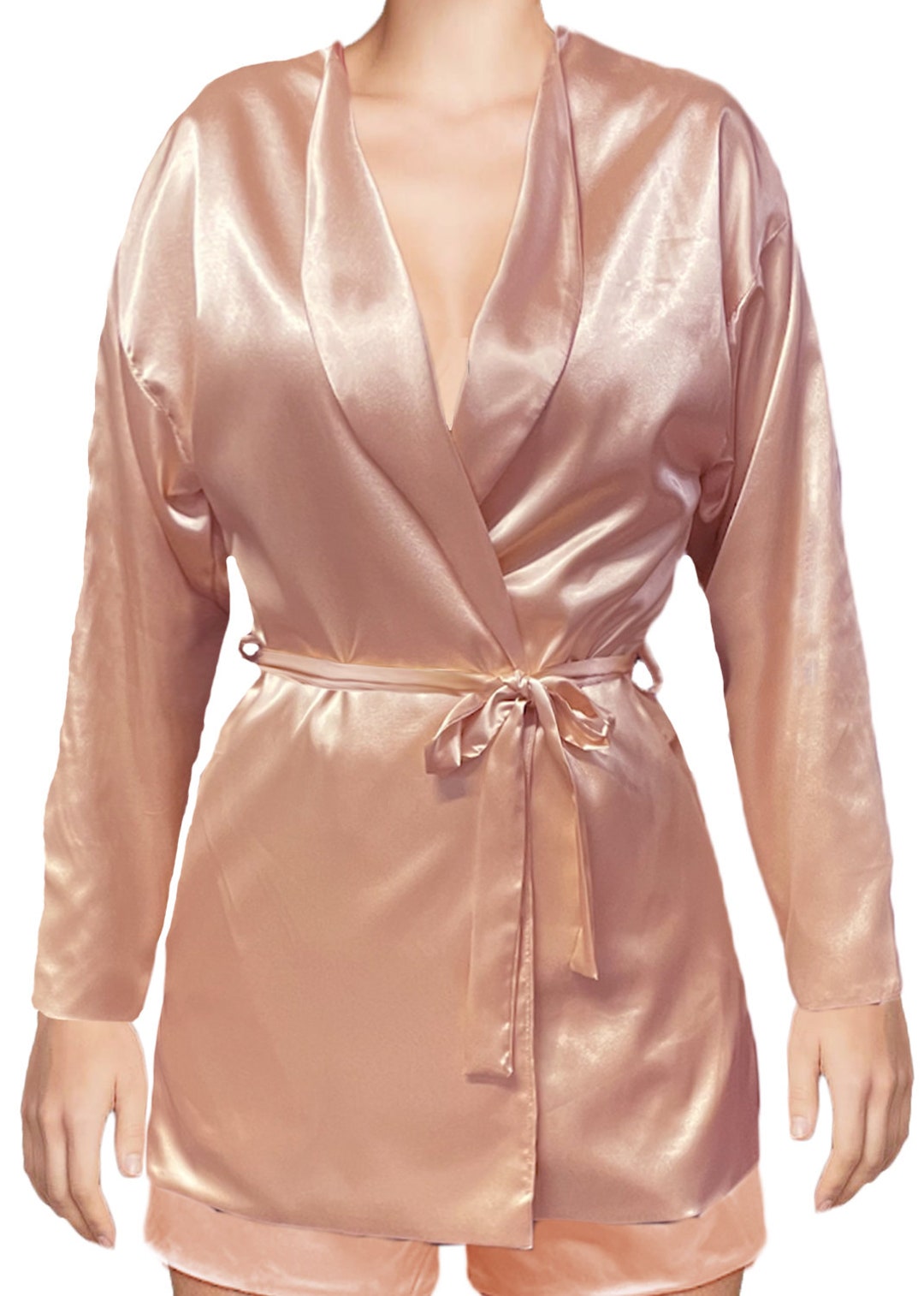 USA Made Blush Pink Satin Fully Lined Long Sleeve Robe Blazer Jacket ...
