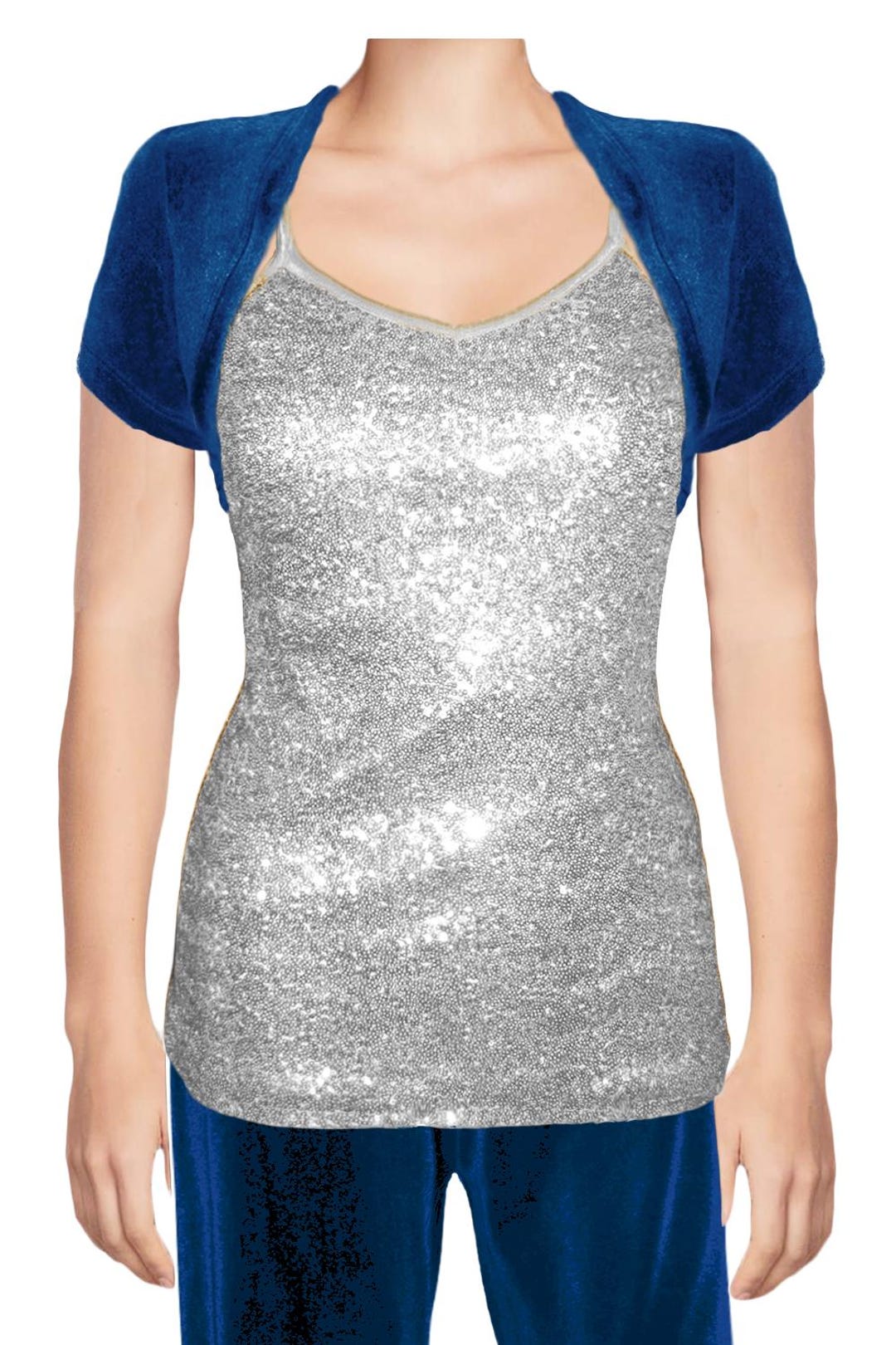 USA Made Royal Blue Stretch Velvet Bolero Shrug: Cropped Jacket Size ...