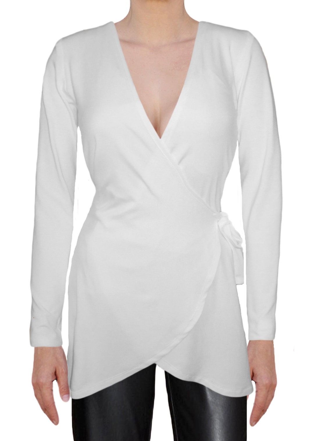 USA Made White Knit Wrap Top: Rayon Spandex Cardigan With Ruching - Etsy