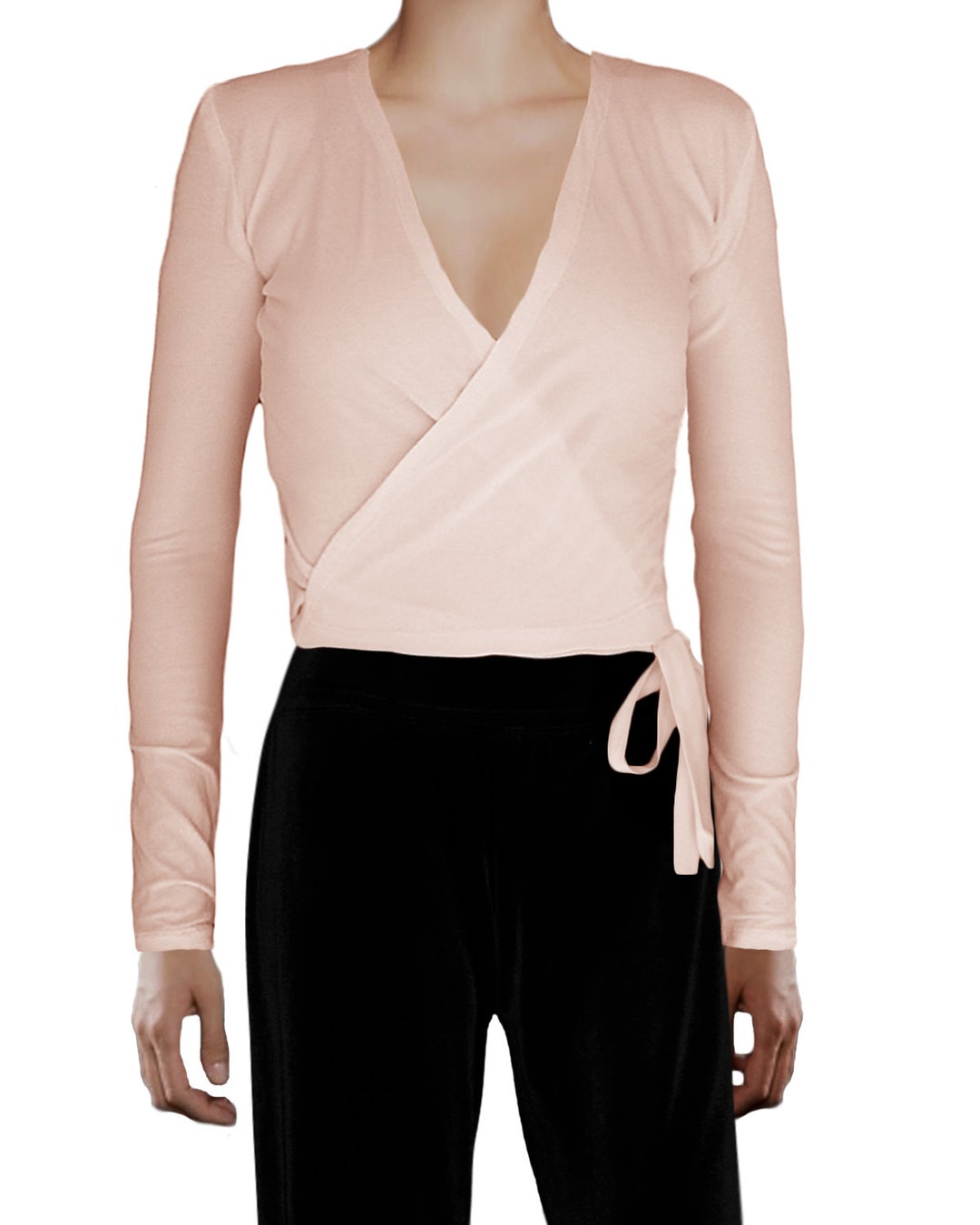 USA Made Long Sleeve Blush Wrap Tie Jersey Knit Cover-up Cardigan Dance ...