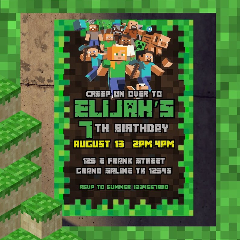 Custom Minecraft Birthday Invitation - Etsy
