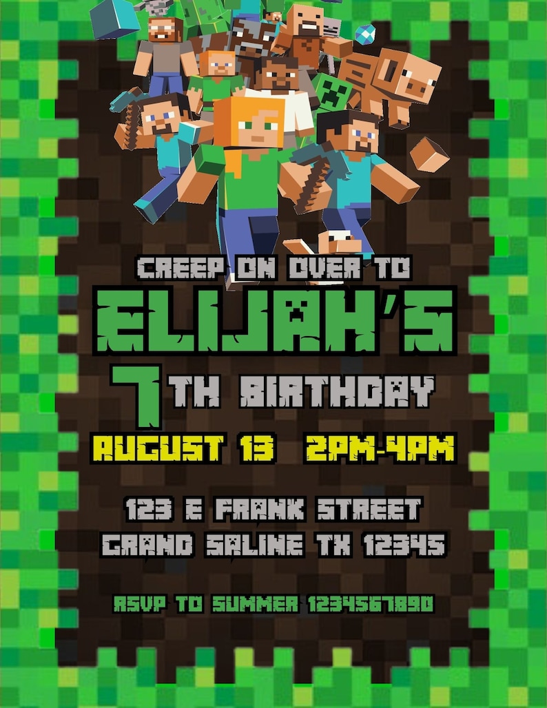 Custom Minecraft Birthday Invitation - Etsy