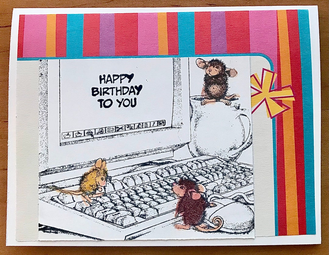 Mice Birthday Card, Computer Birthday Card, House Mouse Birthday Card ...