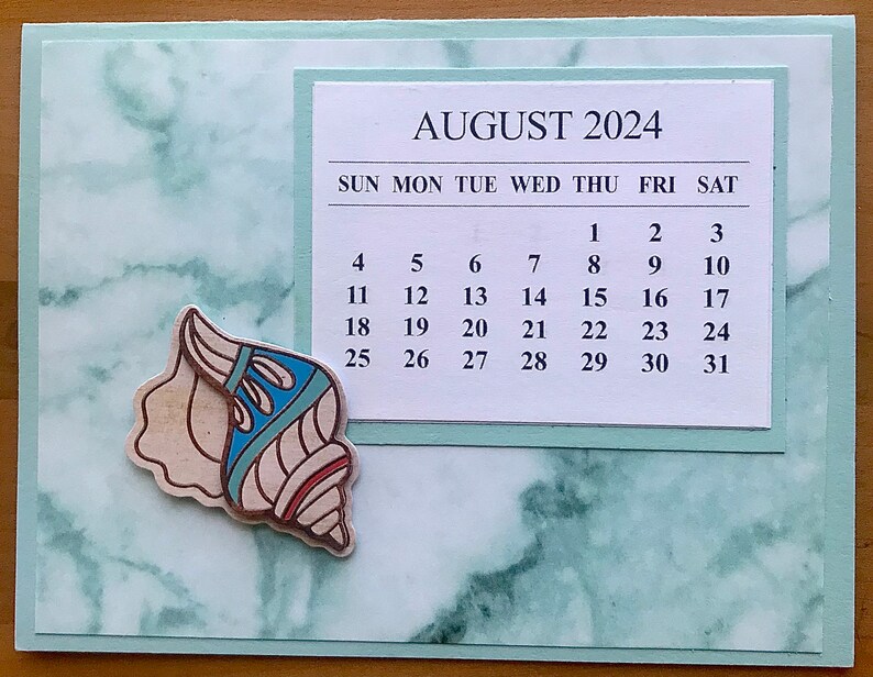 2024 August Calendar Birthday Cards, Birthday Cards, Seashell Birthday ...