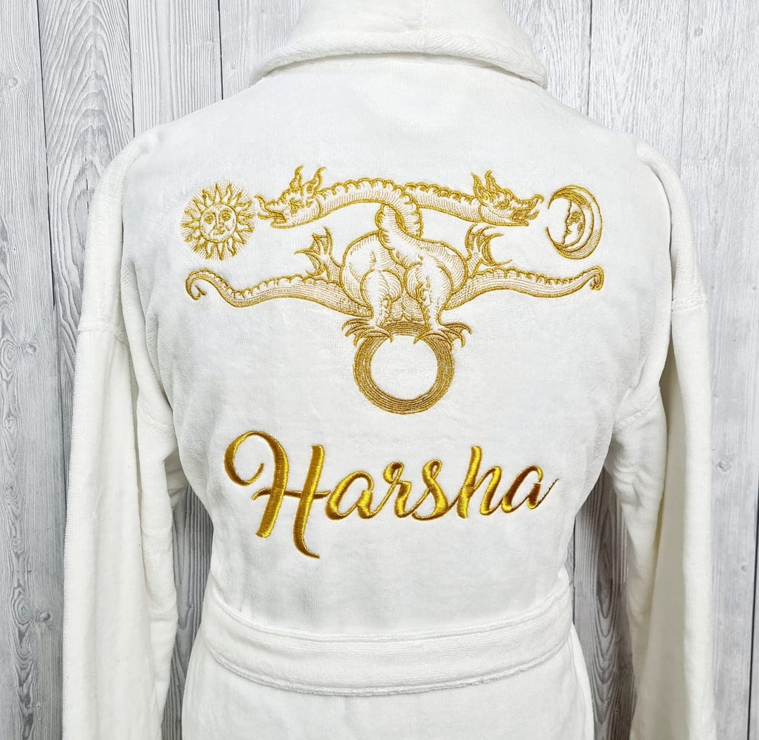 Dragon of the Stone Embroidered Bathrobe Personalized Name Robe With ...