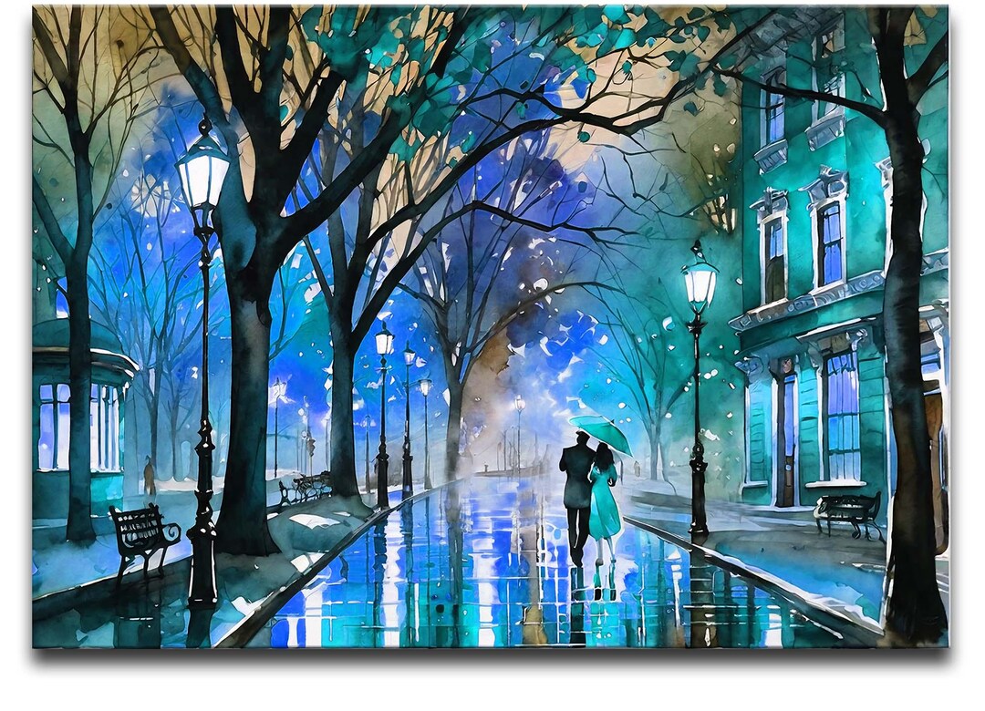 Blue Teal Park Scene Canvas Print – Ready to Hang, UK Handmade - Etsy