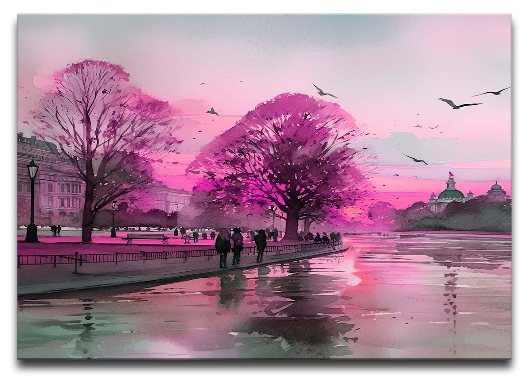 Pink River Scene Canvas Print, Modern Abstract Landscape Art - Etsy