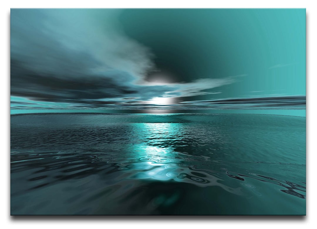 Canvas Print Uk Framed Teal Sunset Print for Living Room Modern Beach ...