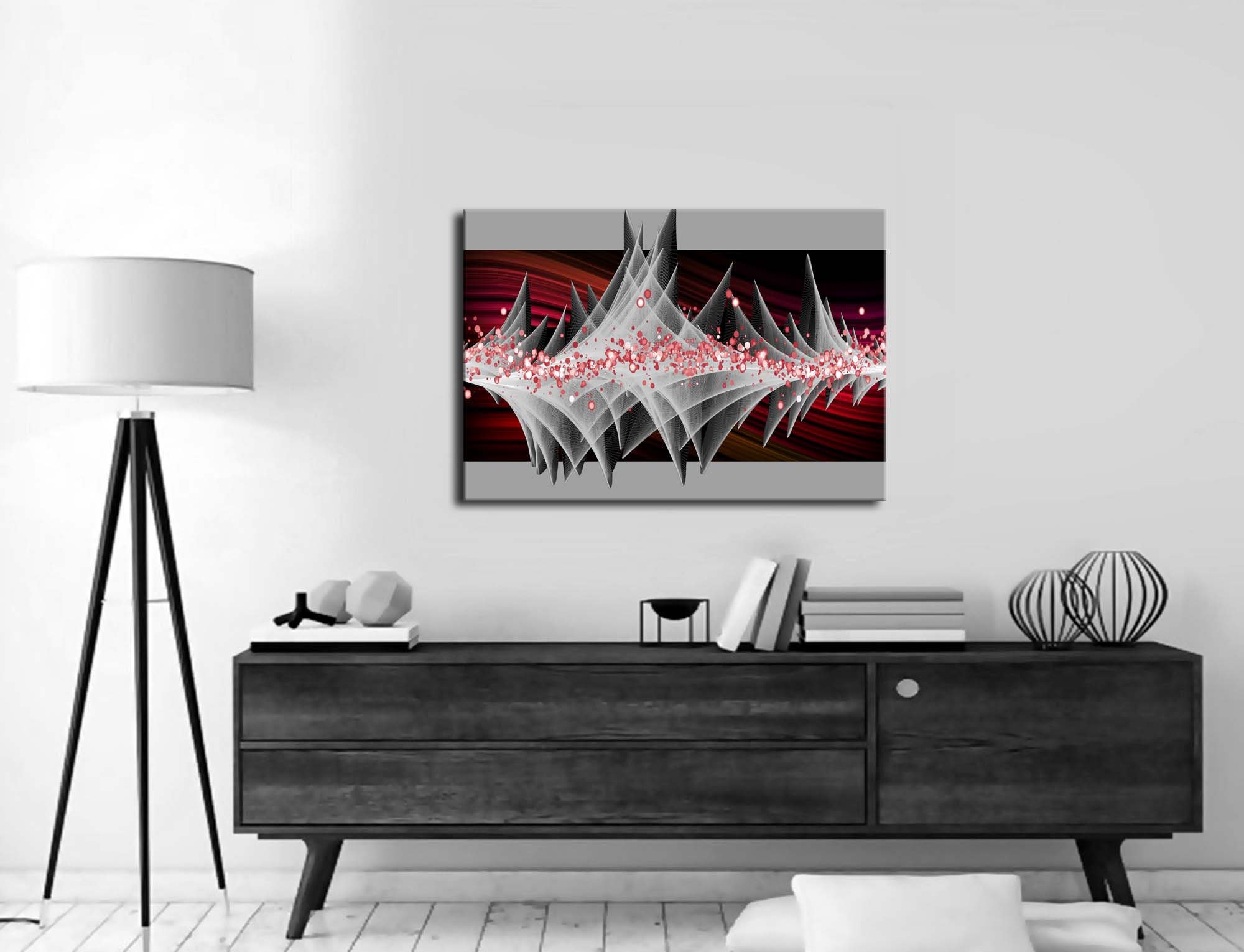 Red Grey Abstract Canvas Print, Modern Geometric Art - Etsy UK