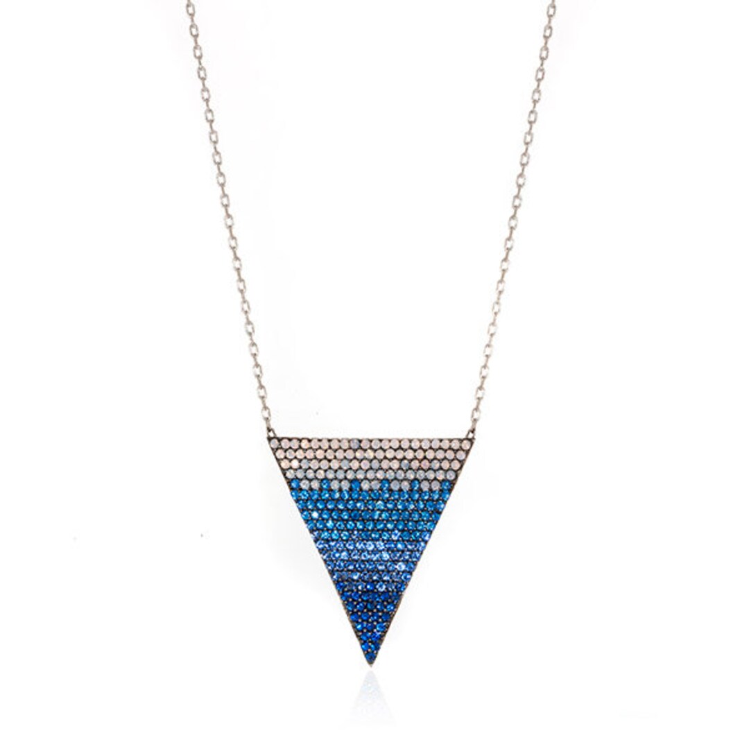 Pyramid Necklace // Triangle Geometic Pendant Necklace Jewelry // Blue ...
