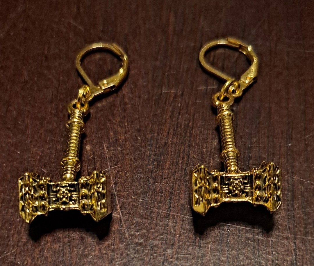 Gold Dwarven Hammer Dangle Earrings - Etsy