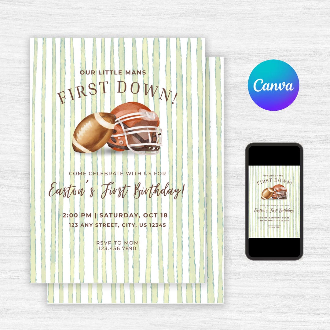 Editable First Down Birthday Invitation - Digital Download, Easy to ...