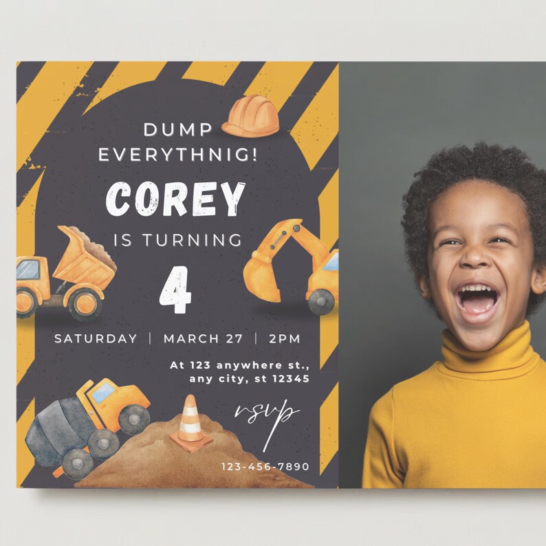 Editable Construction Birthday Party Invitation - Digital Download ...