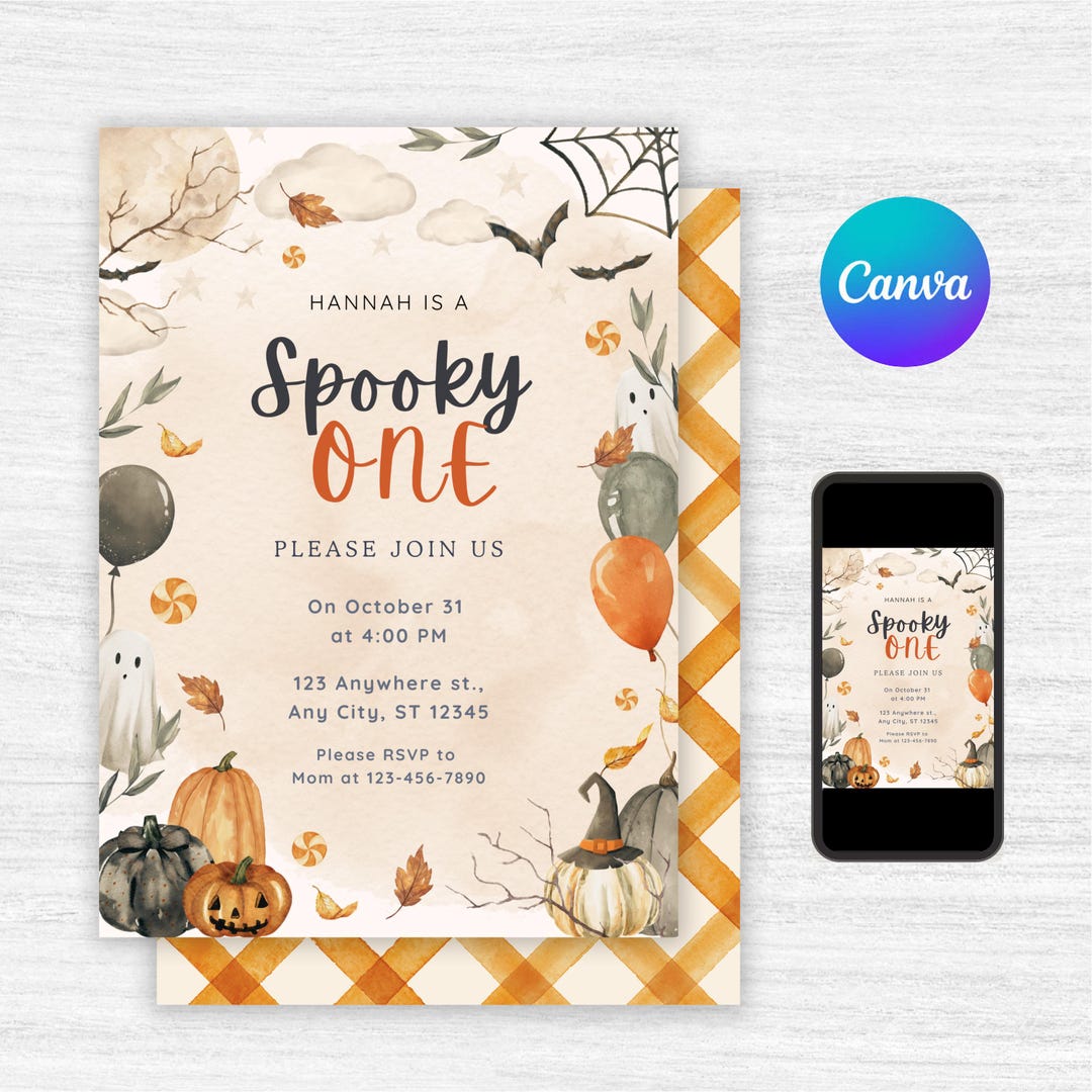 Editable Spooky One Birthday Party Invitation - Halloween, Girls or ...
