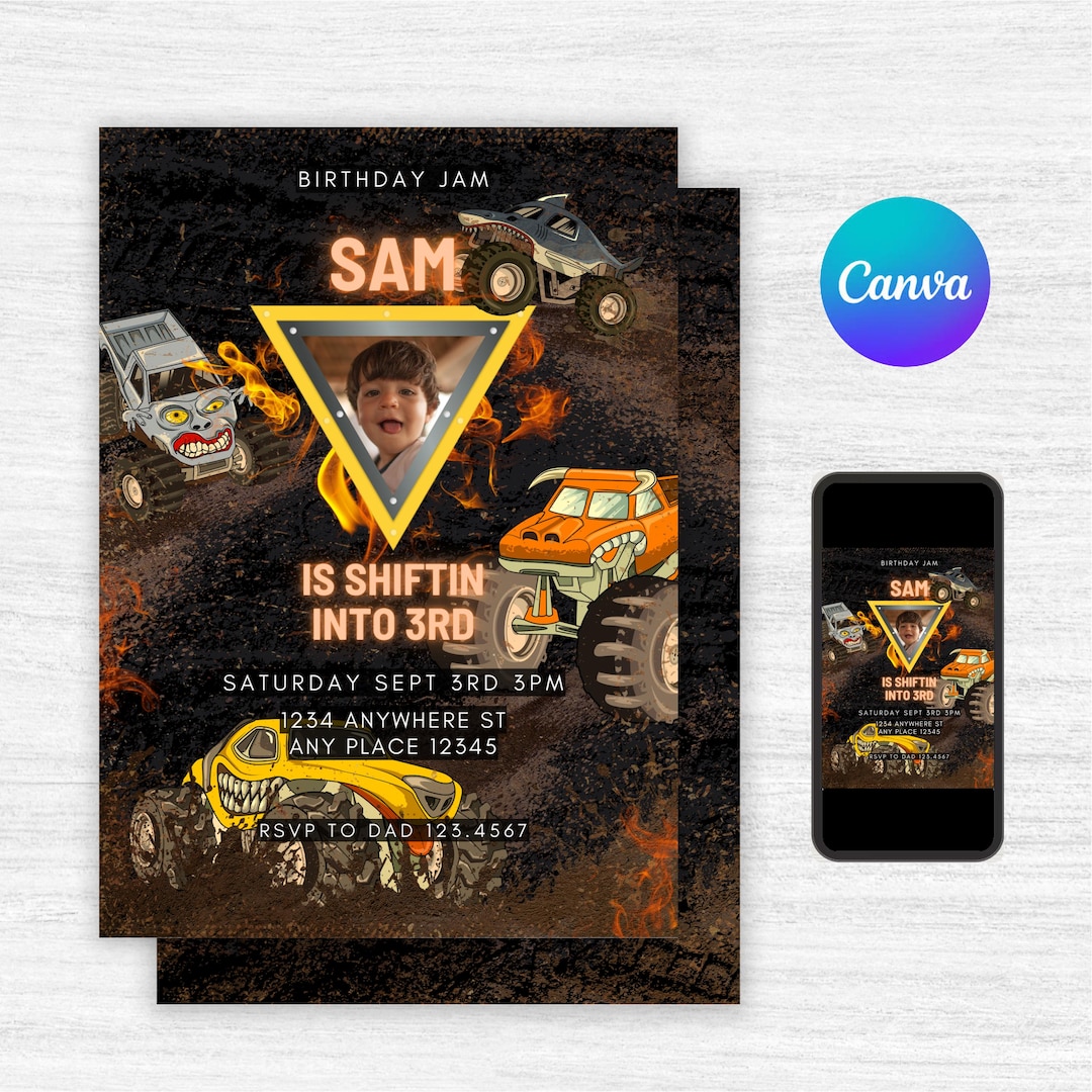 Editable Monster Jam Birthday Invitation - Digital Download, Easy to ...
