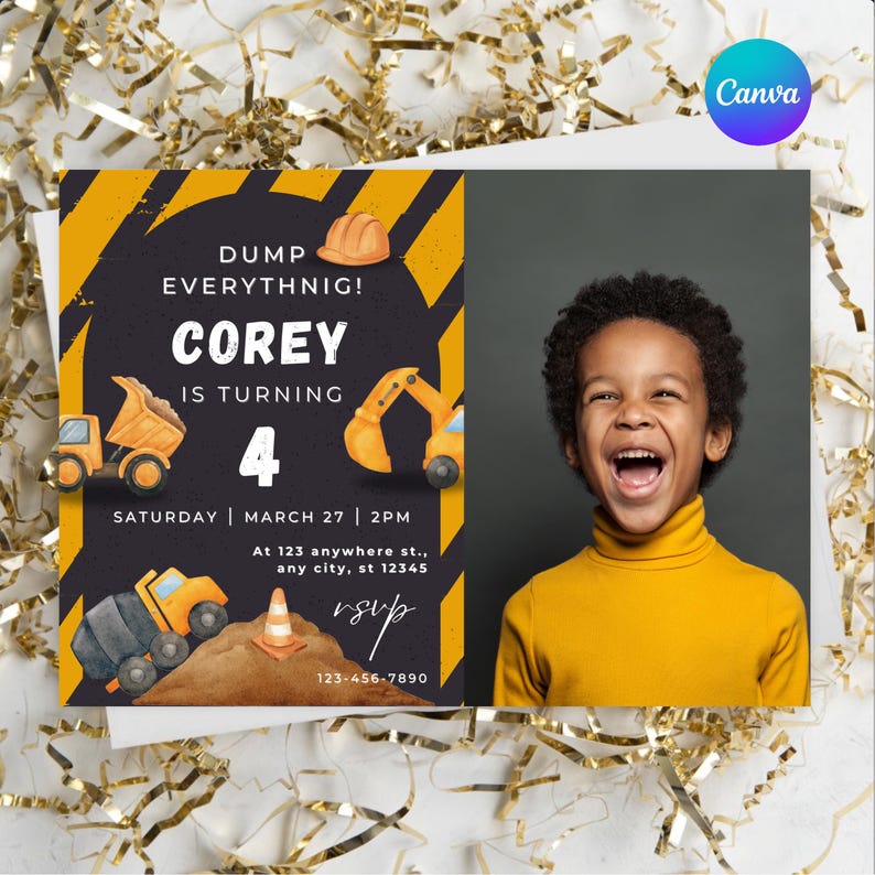 Editable Construction Birthday Party Invitation - Digital Download ...