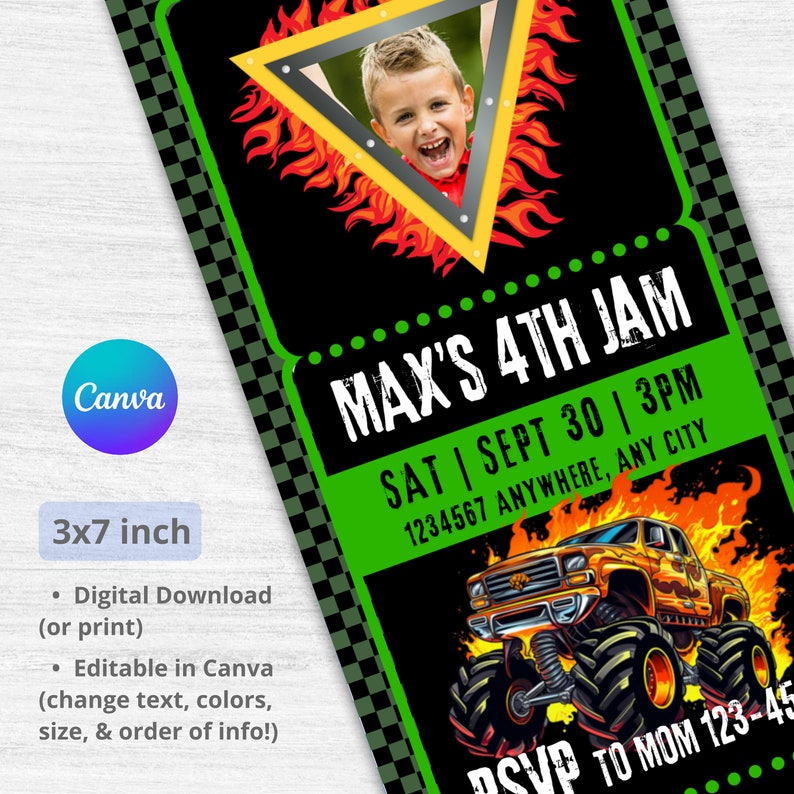 Editable Monster Jam Birthday Invitation Digital Download, Easy to Edit ...