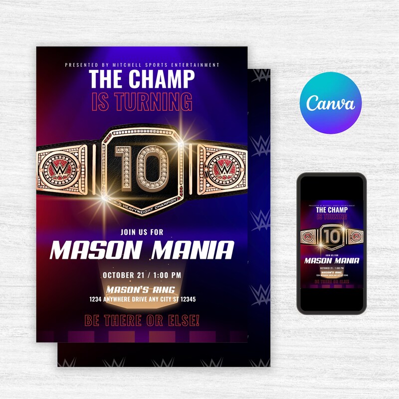 Wwe Birthday Invitations - Etsy