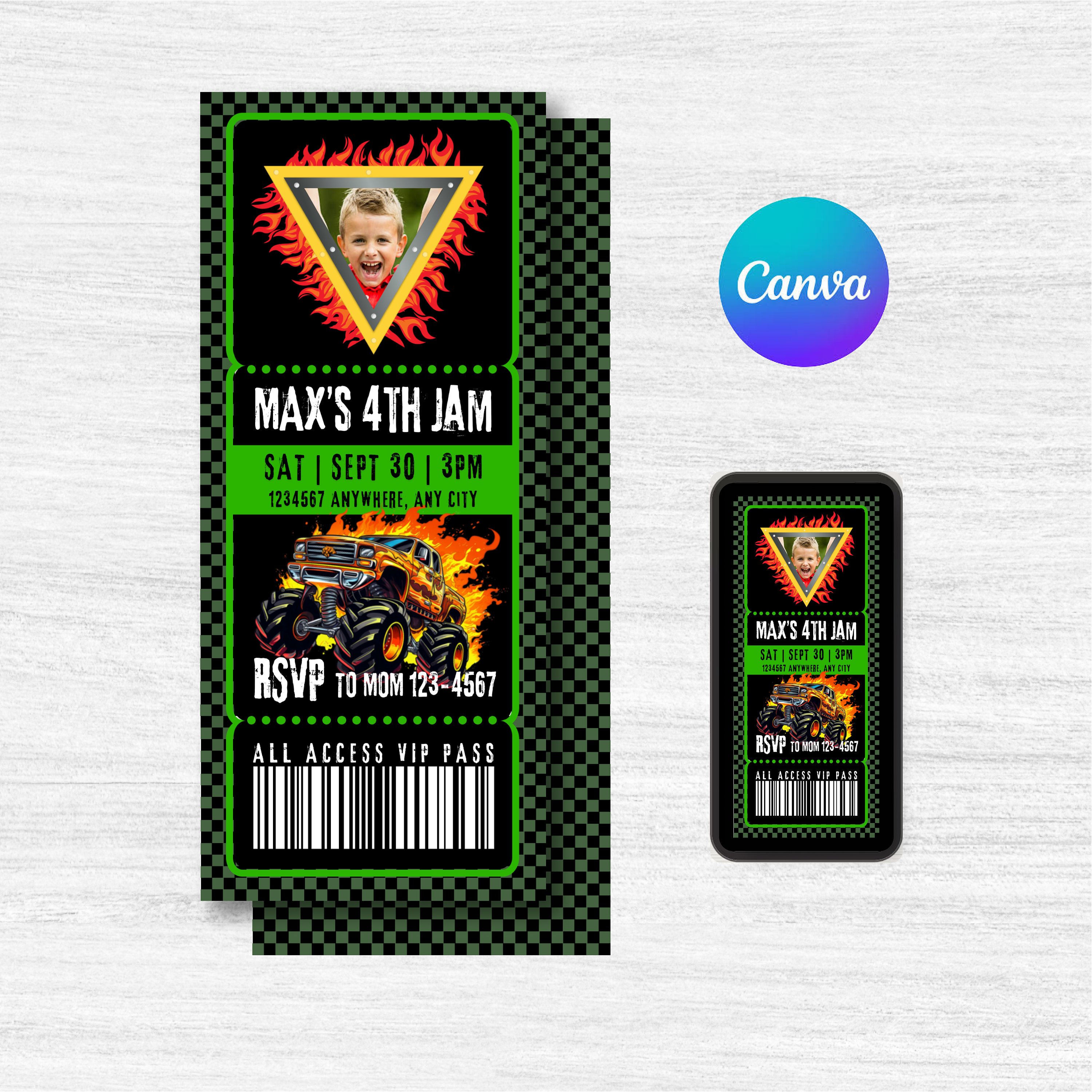 Editable Monster Jam Birthday Invitation - Digital Download, Easy to ...