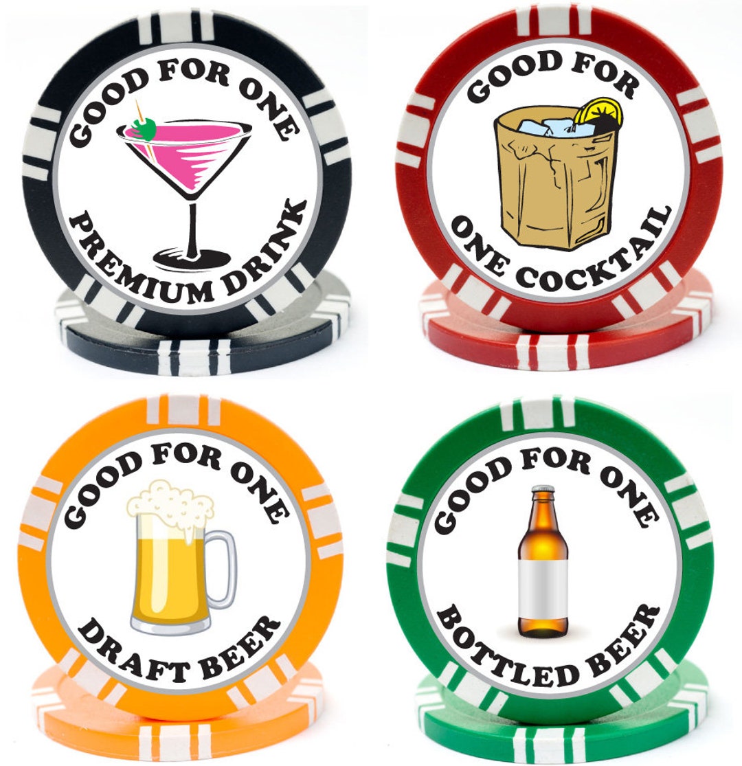 100 Custom Drink Chips With 4 Drink Designs Including 1 Acrylic Tray ...