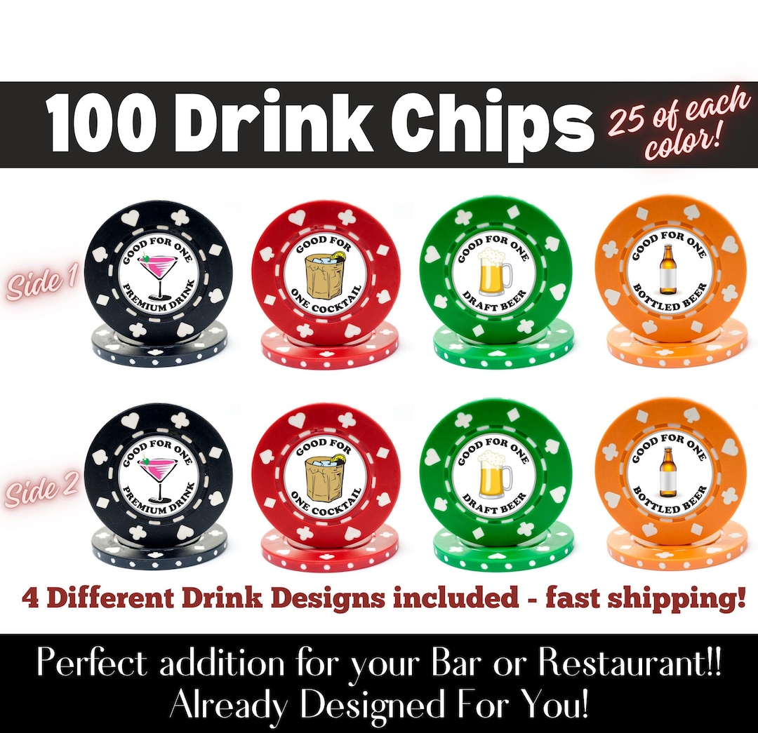 100 Custom Drink Chips 4 Drink Designs, Drink Token, Free Drink, Drink ...