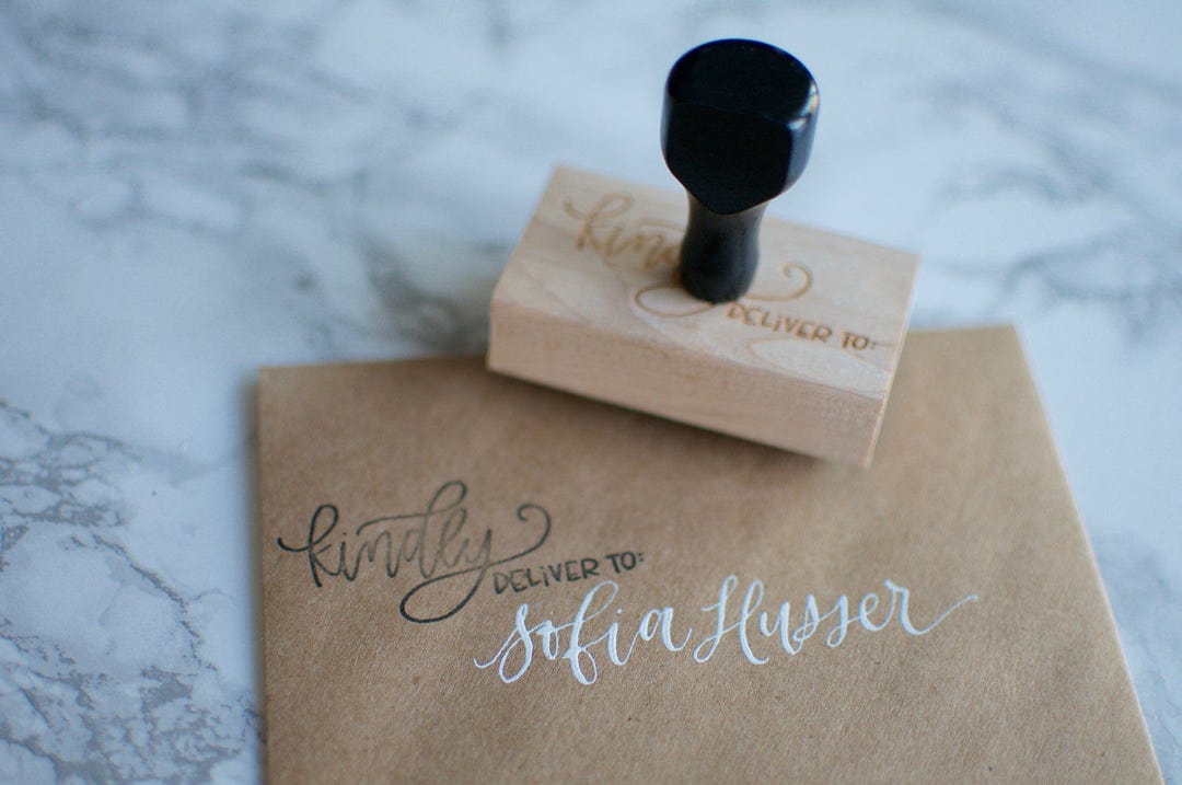 Wooden Stamp With Handle kindly Deliver To: 2.5 X 1.25 Inches, Hand ...