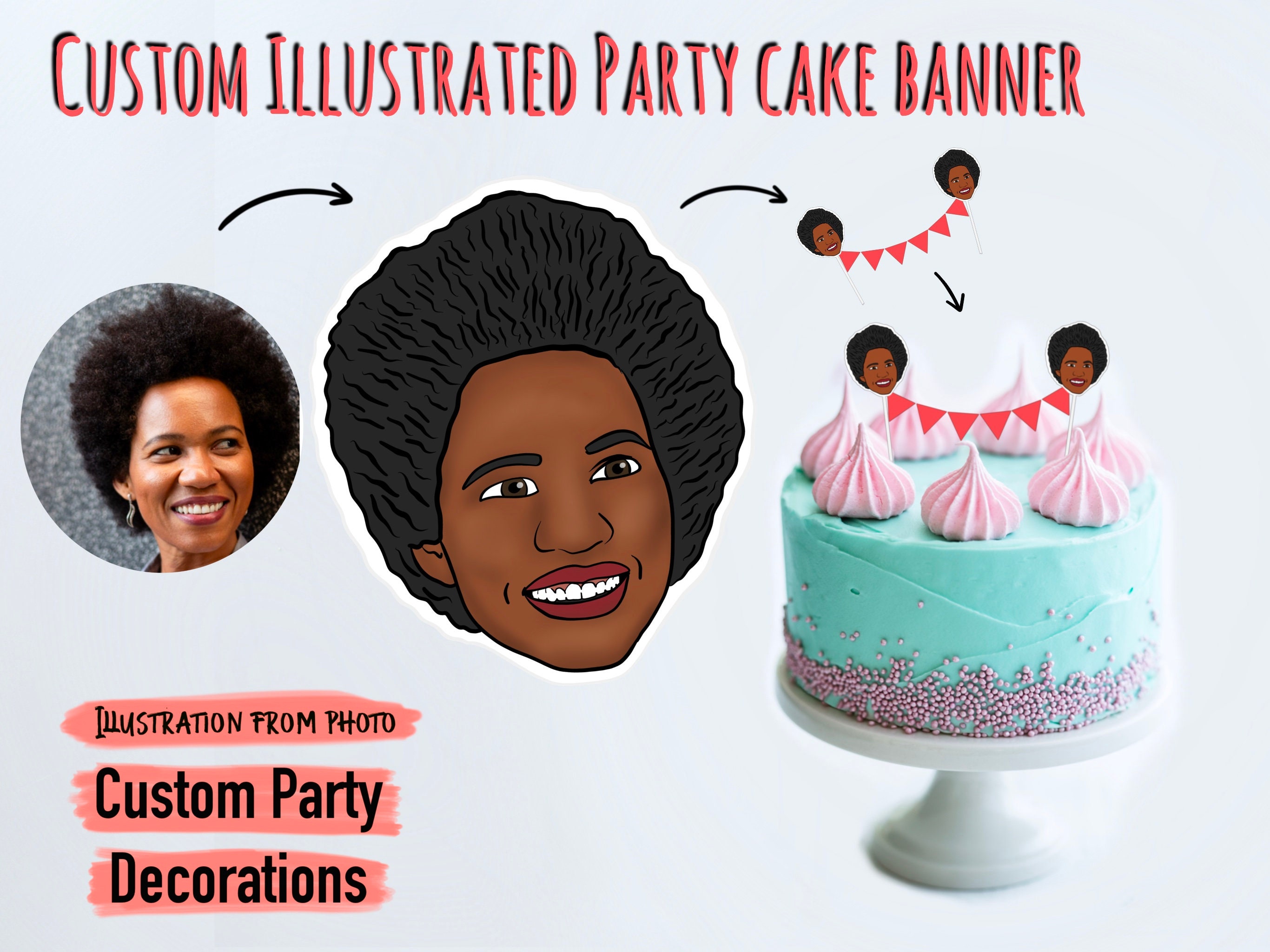 Party Supplies Custom cake banner Illustrated Banner photo drawing ...