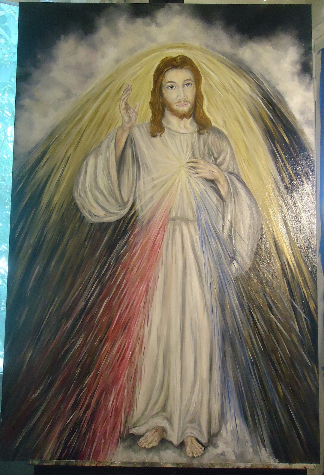 Jesus Divine Mercy Oil Painting, 24x36 Inches Catholic Artwork ...