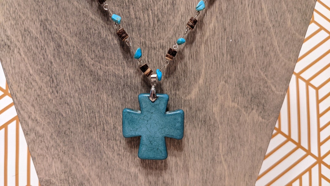 Turquoise Cross With Chips on Chain Beaded Necklace - Etsy
