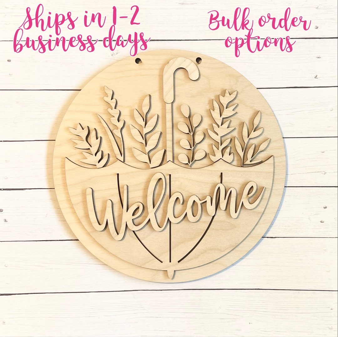 Spring Decor Round Welcome Sign, Umbrella Sign, DIY Wood Sign, Summer ...