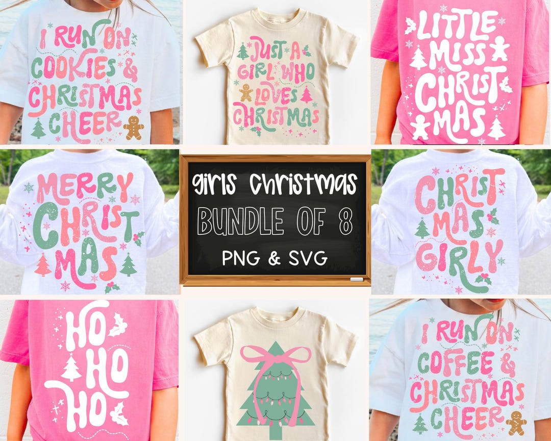 Kids Christmas PNG Bundle, Cute Girly Christmas SVG, Tree, Pink ...